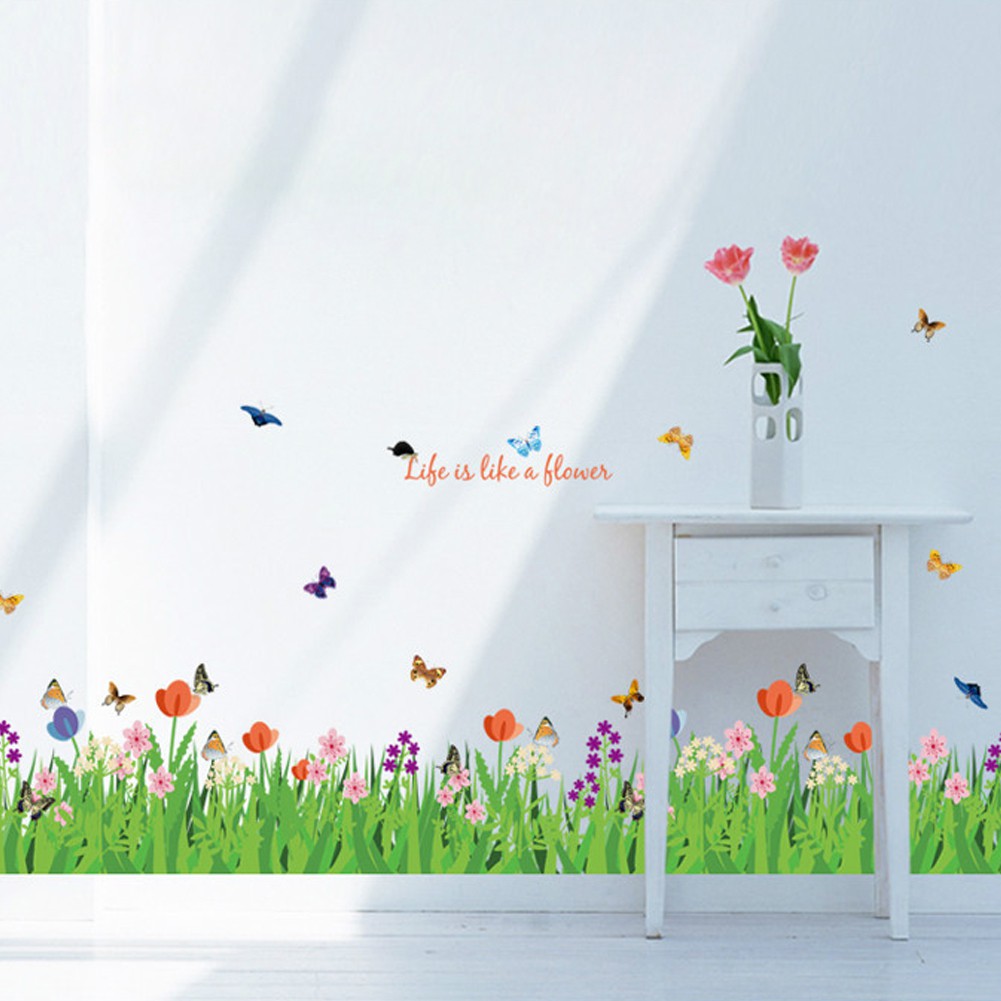 Blu2_Grass Butterfly Flower Baseboard สติ๊กเกอร์ Pvc สําหรับติดตกแต่ง ...