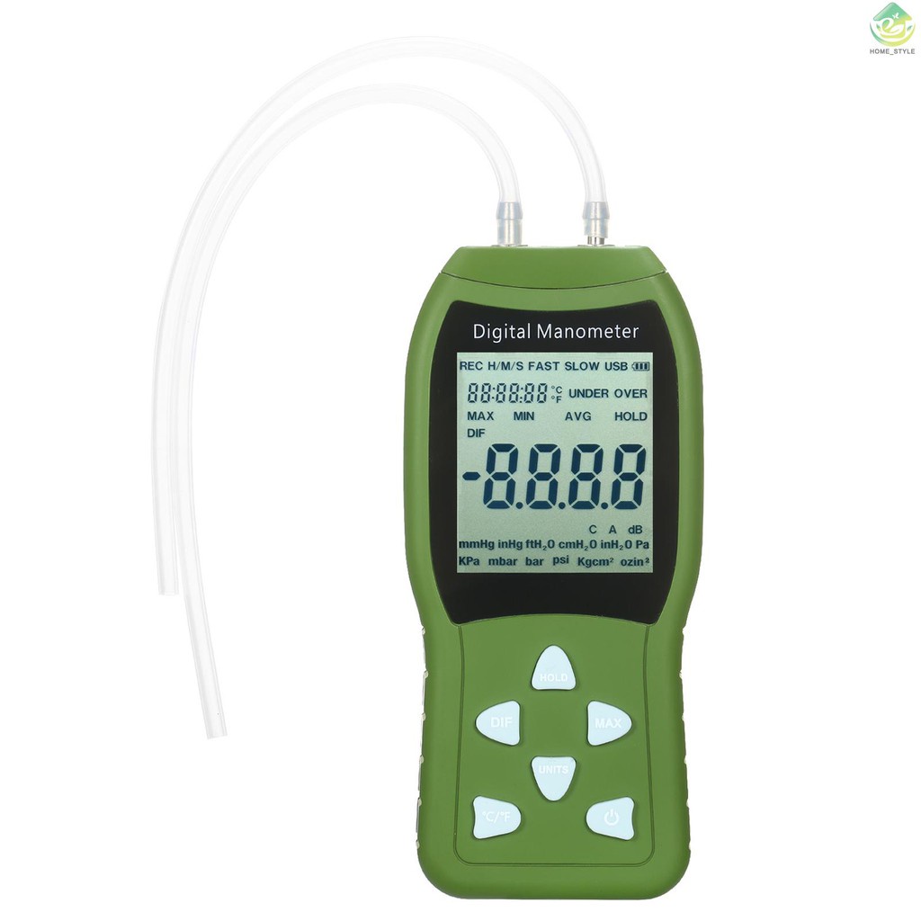 Manometer ดิจิตอลแรงดันอากาศ 12 Unit Dual Port ที่แตกต่างกันความดันแก๊สขนาดใหญ่ Lcd Ba ...