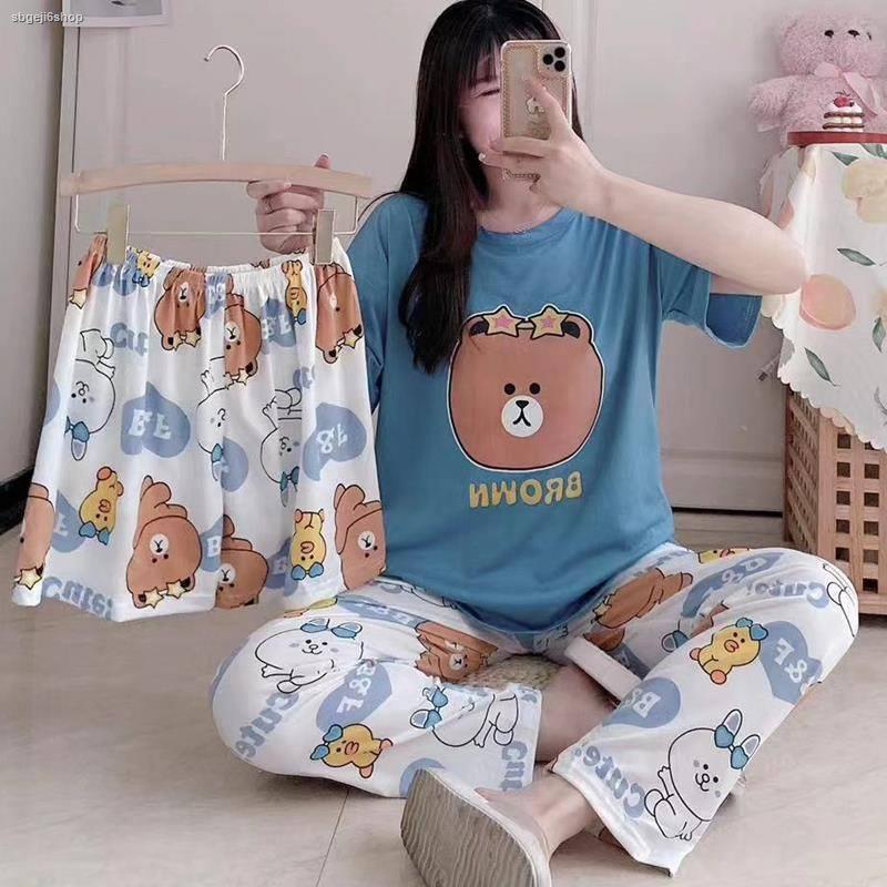 สินค้าเฉพาะจุดขายดีมาก พร้อมส่ง ES2020 ชุดนอนเซต 3 ชิ้น ผ้าเด้ง กางเกงขาสั้นกางเกงขายาว ผู้หญิง ...