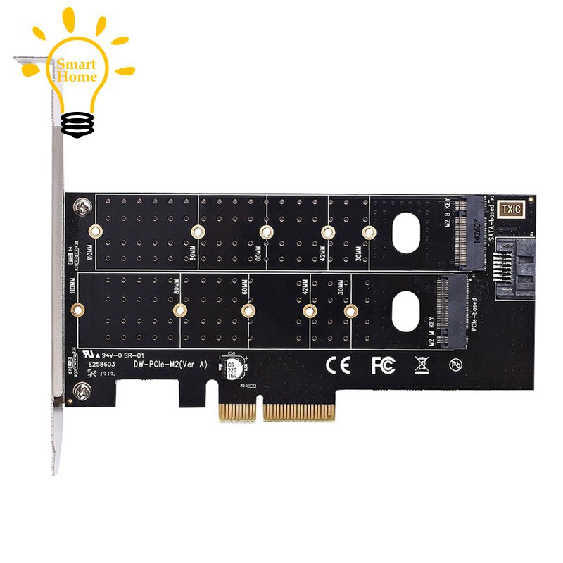 Dual M.2 Pcie Adapter M2 Ssd Nvme (M Key) Or Sata (B 22110 2280 2260 ...