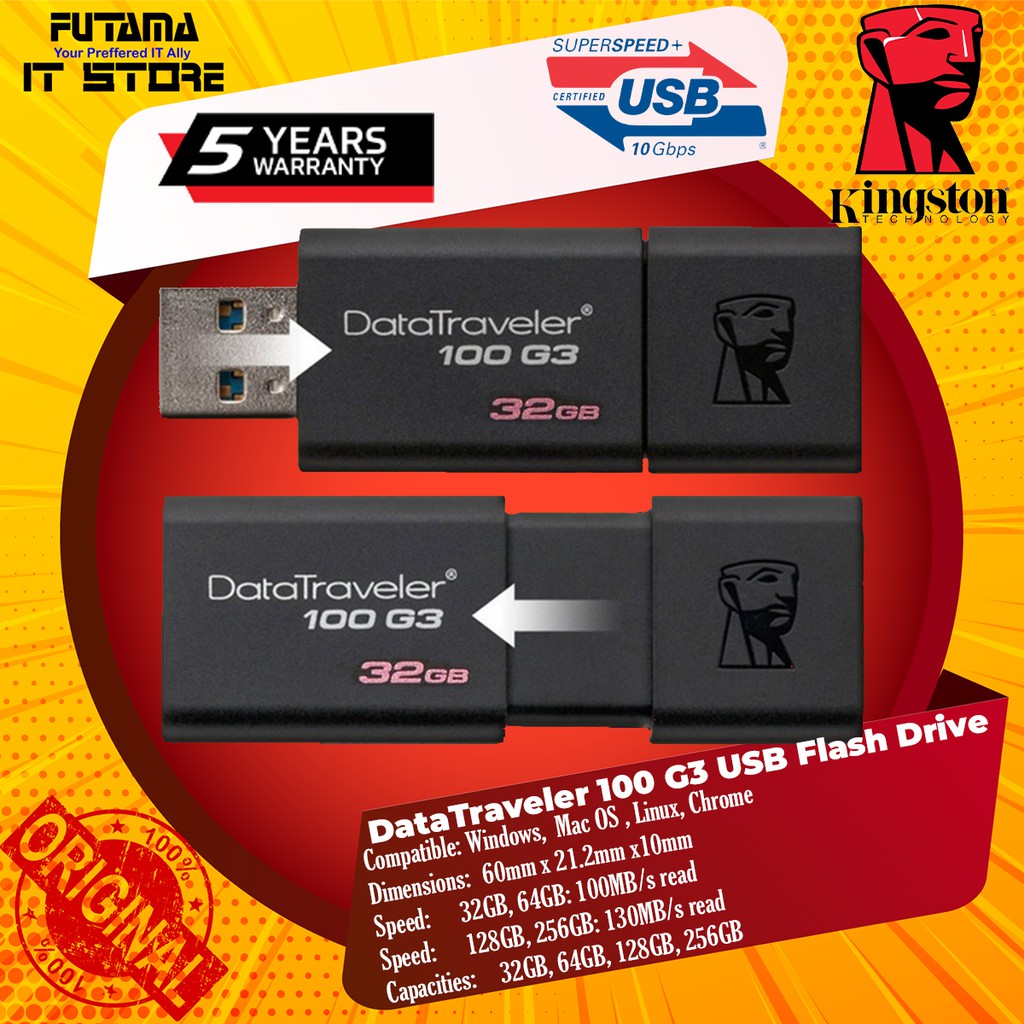 Kingston DataTraveler DT100G3 USB 3.0 16GB/32GB/64GB/128GB Pendrive Flash Drive (ORIGINAL ...
