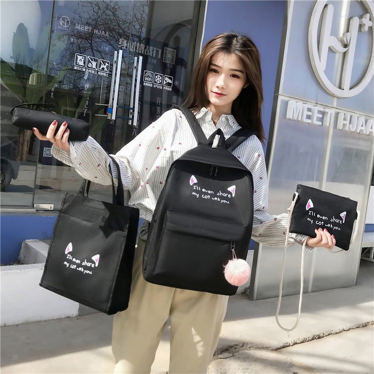 READY STOCK☃4-in-1 backpack set canvas school student bag women's ...