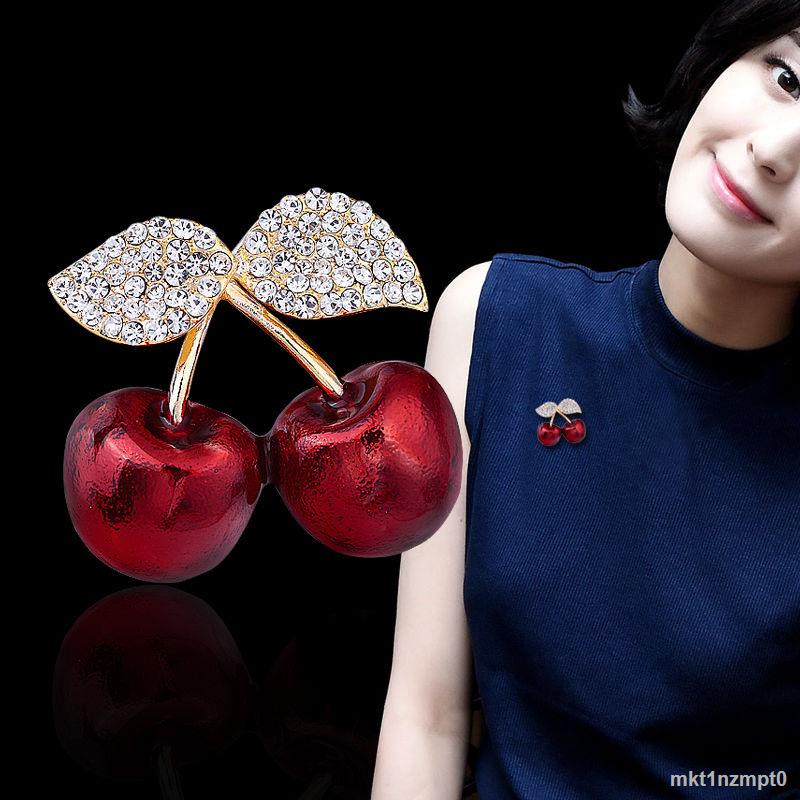 fabric DIY products Korean fashion red cherry flash diamond brooch ...