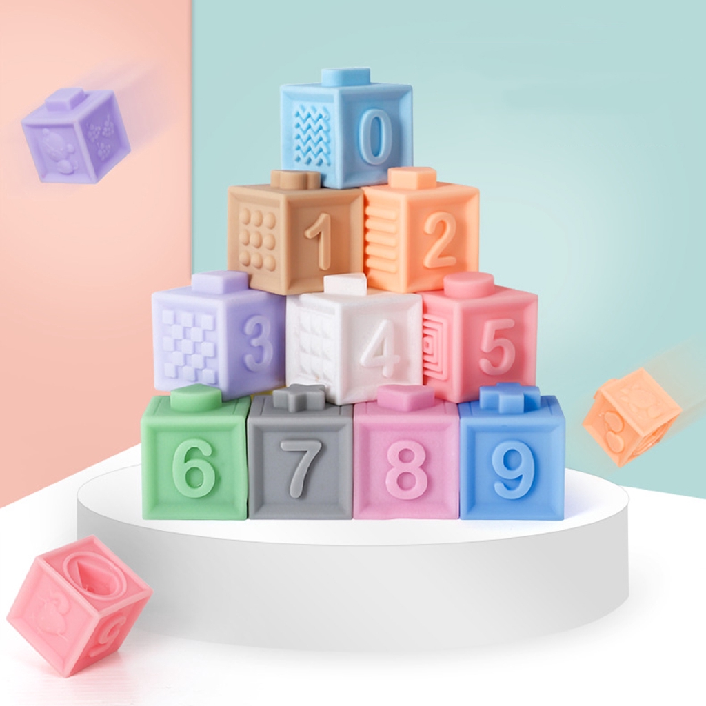 3D Rubber Baby Building Soft Blocks Squeeze Kid Children Bath Toy ...