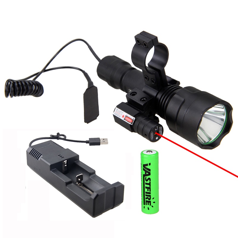 Hunting Torch Light Laser Dot Sight Scope Tactical Flashlight T6 LED ...