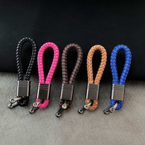 Car Metal Keychain Vachette Clasp Knitting PU Lanyard Car Keyring Key ...