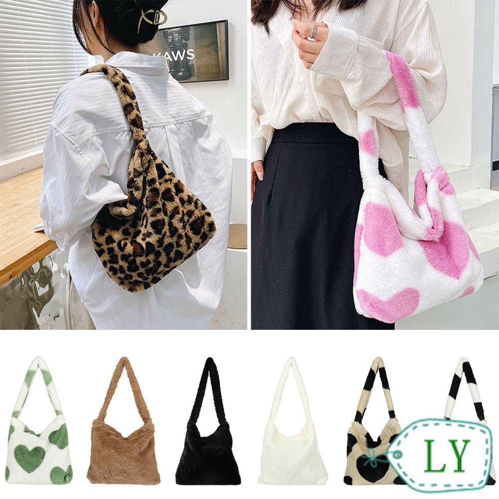 LY Women Girls Shopping Bag Female Handbag Fluffy Shoulder Bag Winter ...