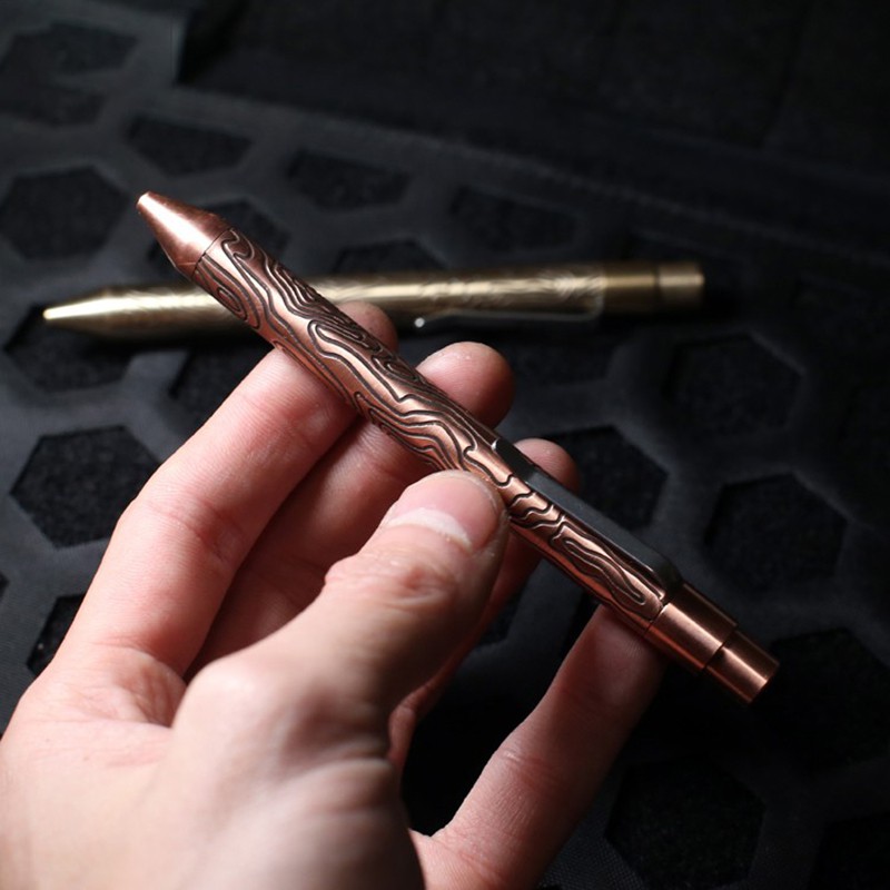 CNEDC Nottingham Carving Topography Titanium Alloy Tactical Pen Copper ...