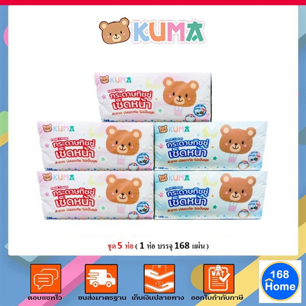 (ลูกค้าใหม่เหลือ 1,-) KUMA Facial Tissue กระดาษทิชชู่เช็ดหน้าขนาด 168 ...