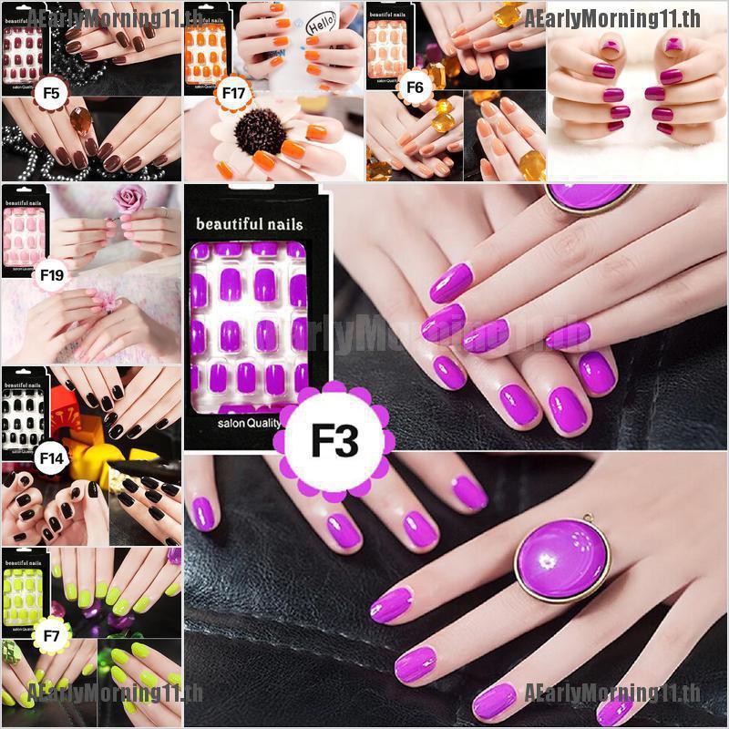 【purpleredto】24pcs Acrylic Designer Fake Nail Tips French Full False