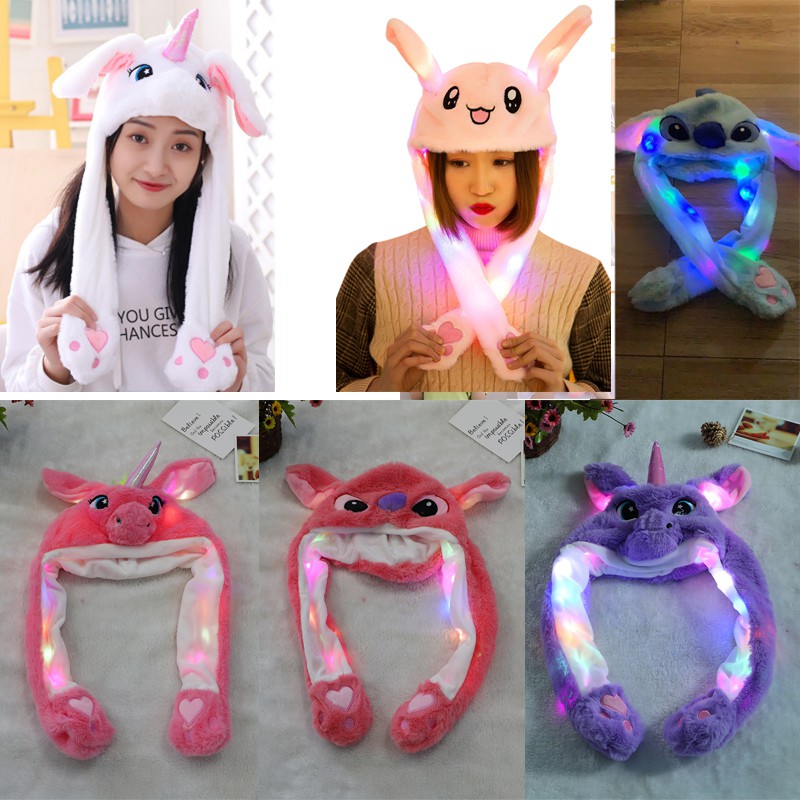 Luban♥Cute Unisex Rabbit Ear Plush Knitted Airbag Pop-up Summer Beanie ...