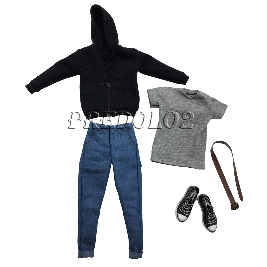 16 Action Figure Clothes Gray Hoodie T-shirt Jeans Shoes Toy Set ...