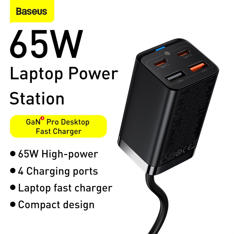 Baseus 65W GaN3 Pro USB Charger PD Fast Charger Adaptor Desktop Quick ...