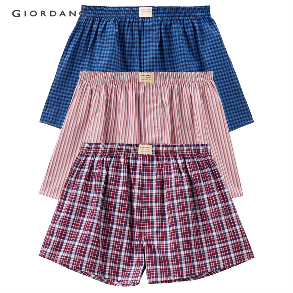 GIORDANO กางเกงบ๊อกเซอร์ ผ้าฝ้าย Mens Cotton boxers (3pcspack) 01179139 ...