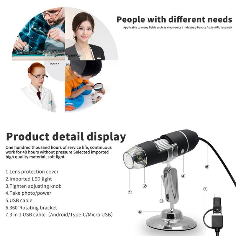 กล้องจุลทรรศน์เลนส์1600X Mega Pixels USB Microscope 1000X 5000X Digital ...