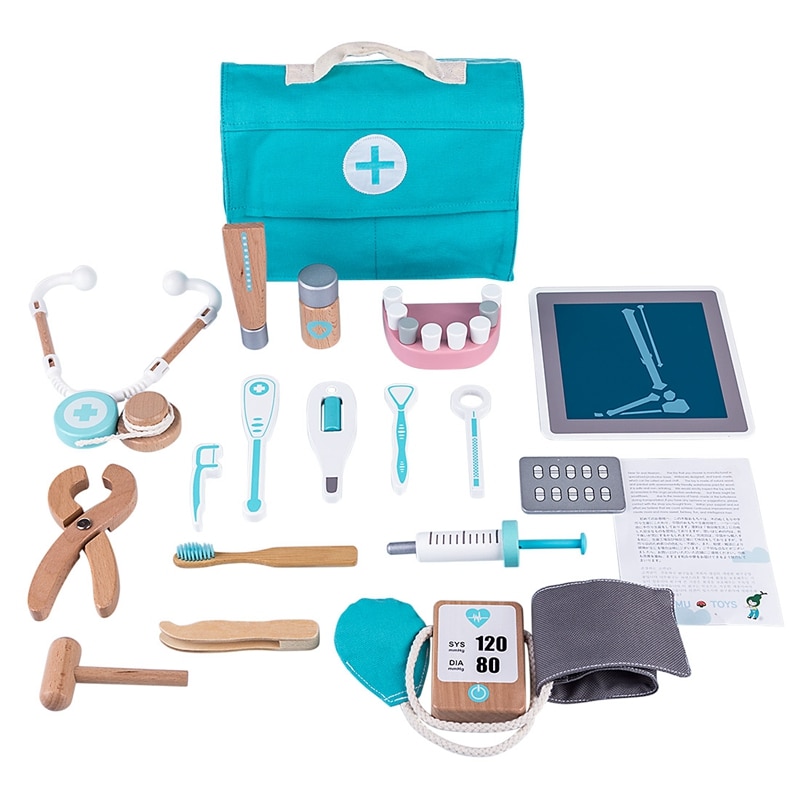 18Pcs Children Wooden Pretend Dentist Toolbox Simulation Tool ...