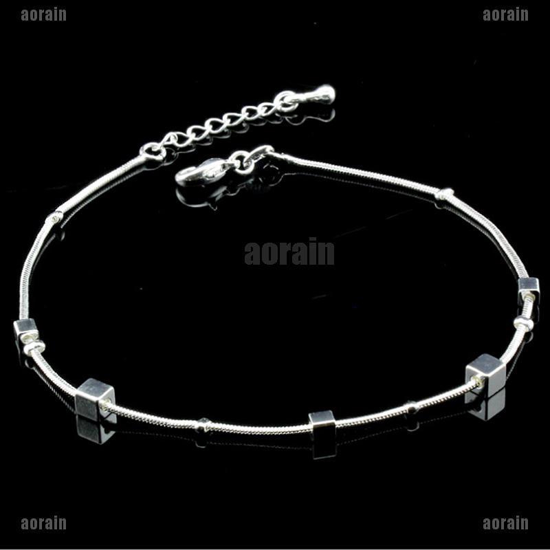AG 925 Silver Plated Cube Chain Anklet Bracelet Barefoot Sandal Beach ...