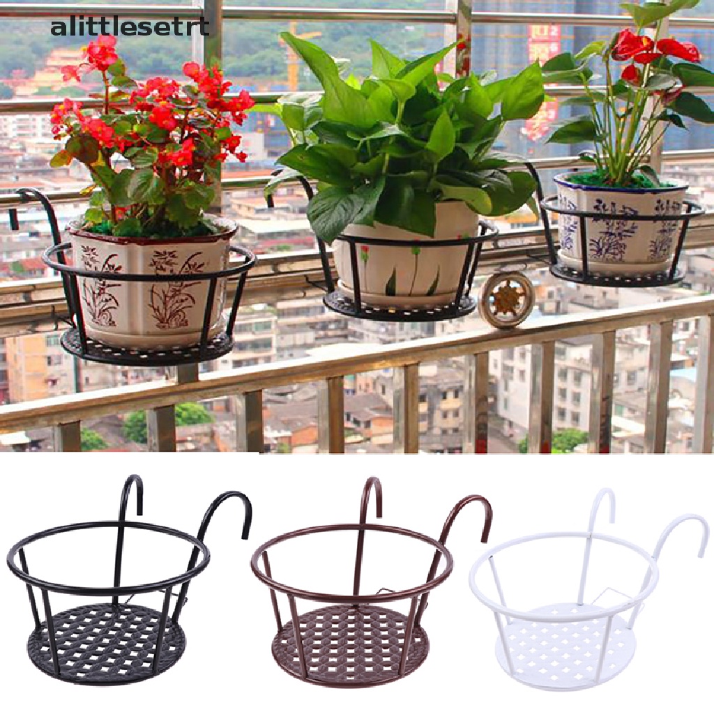 TRT Outdoor Hanging Basket Plant Iron Racks Fence Balcony Round Flower ...