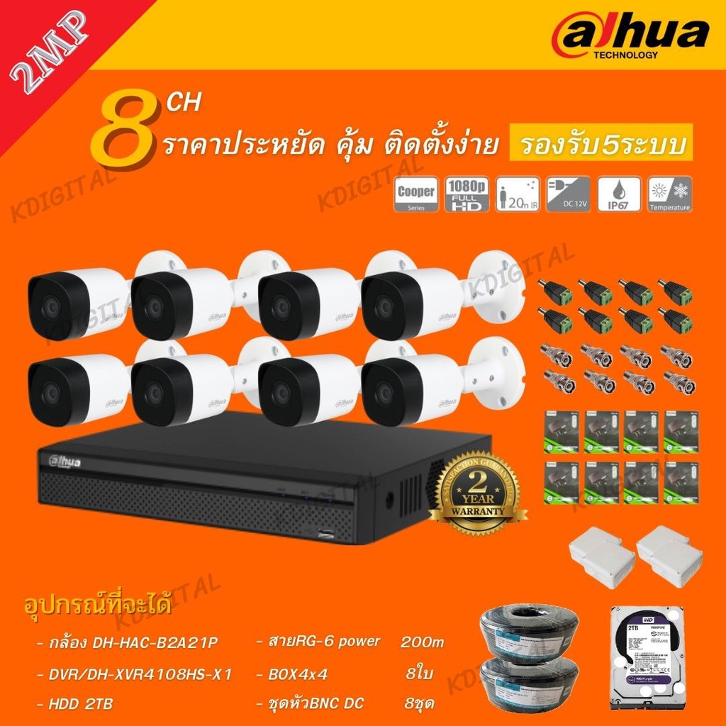 DAHUA ชุดกล้องวงจรปิด 16ตัว 2ล้านพิกเซล DH-XVR4116HS-I1 Dahua HDCVI HAC ...