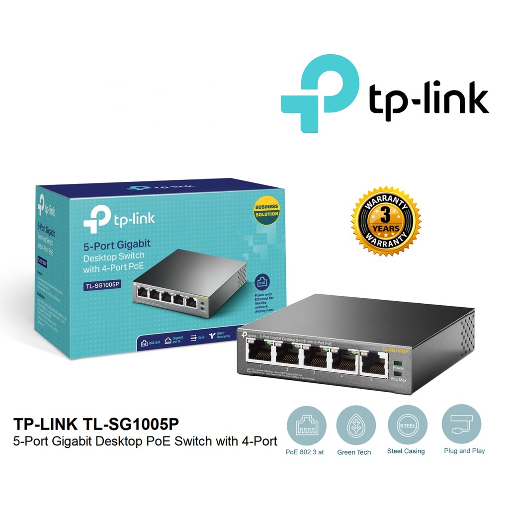 TP-LINK (TL-SG1005P) Gigabit Switching Hub 5 Port (4-Port PoE) (5 ...