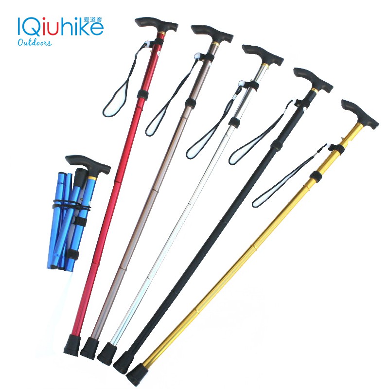 New Aluminum Metal Four Sections Walking Stick Easy Adjustable Foldable ...