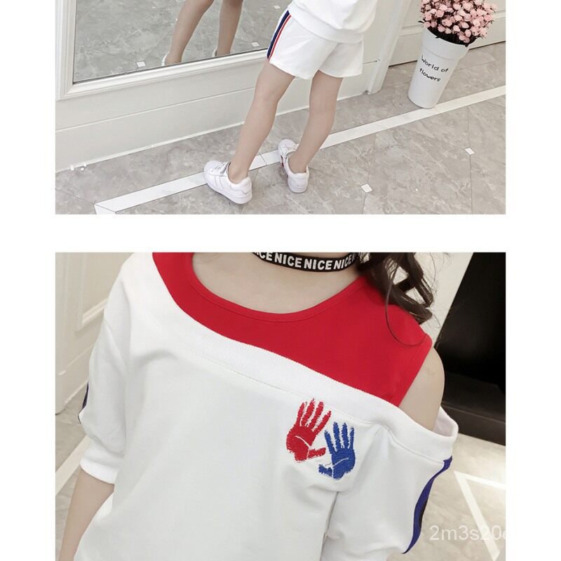 Kkbaby 3-12y ฤดูร้อนเด็กเด็กสาวลำลองปิดไหล่แขนสั้นท็อปส์เสื้อยืดคอกลม ...