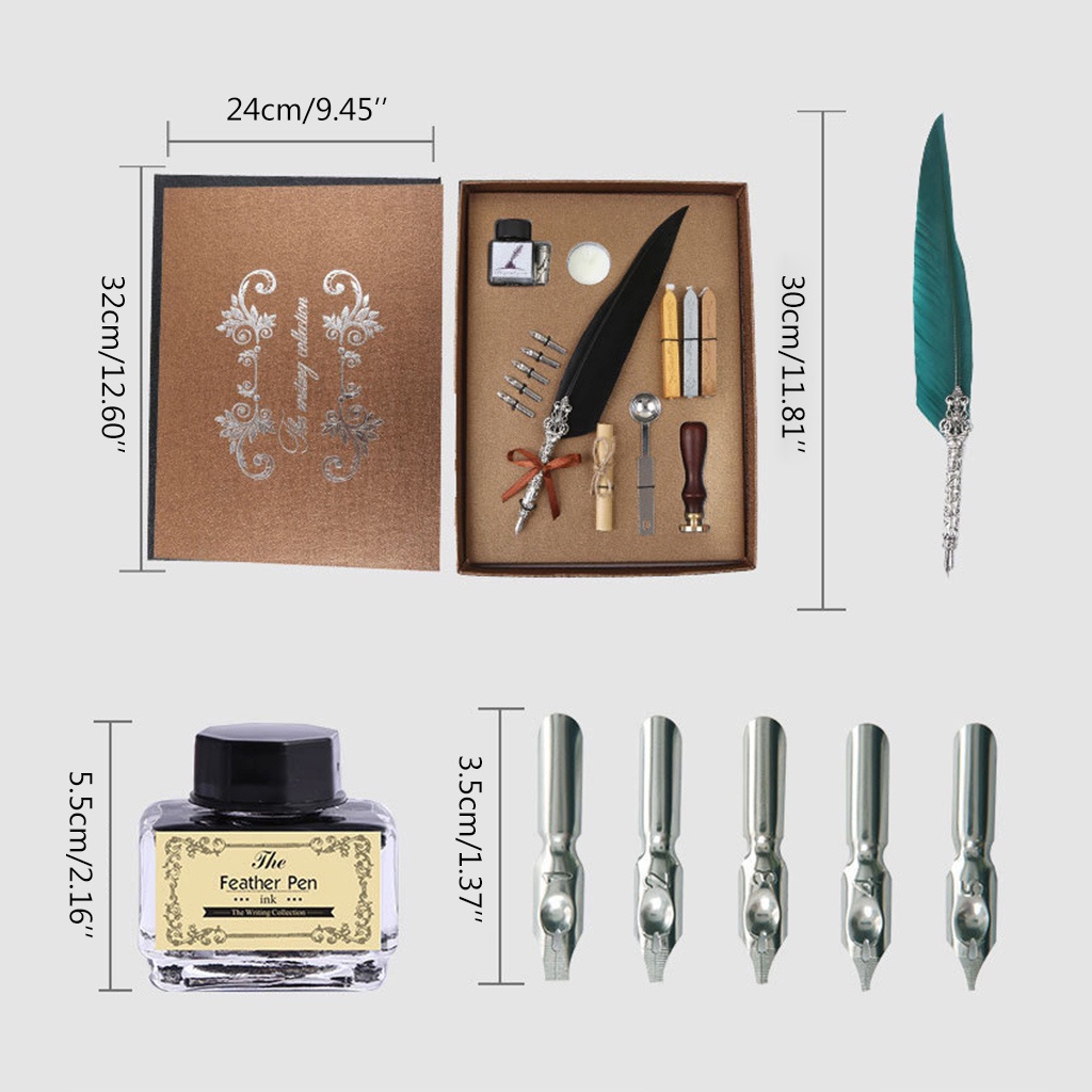 ☞Retro Gothic Style Quill Pen Set Retro Wax Seal Stamp Kit Calligraphy ...