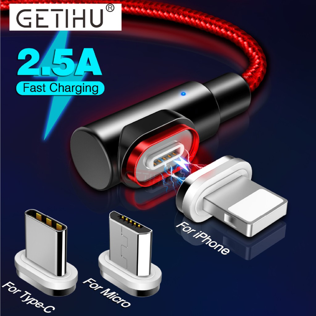GETIHU สายชาร์จ 90 องศาแม่เหล็ก USB สายชาร์จเร็วสายเคเบิลข้อมูลสำหรับ ...