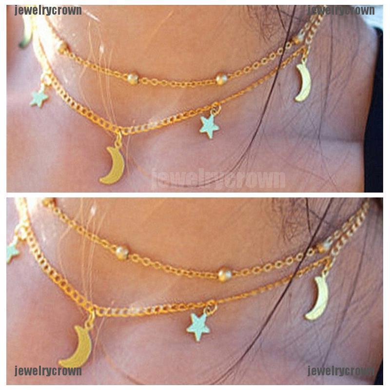 Jeweლ NEW Double-deck Star Moon Pattern Necklace Simple Style Short ...