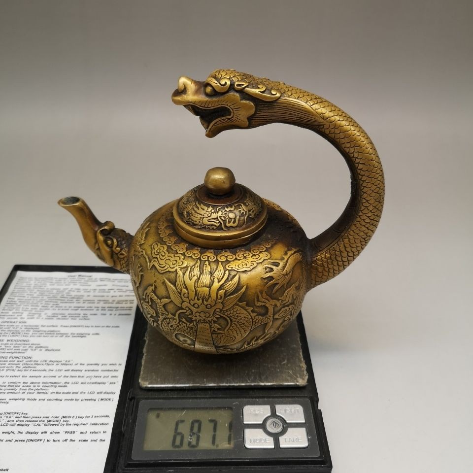 กาน้ำชาทองแดงบริสุทธิ์กาต้มน้ำทองเหลือง Seiko หม้อด้ามสูงโบราณ Dragon ...
