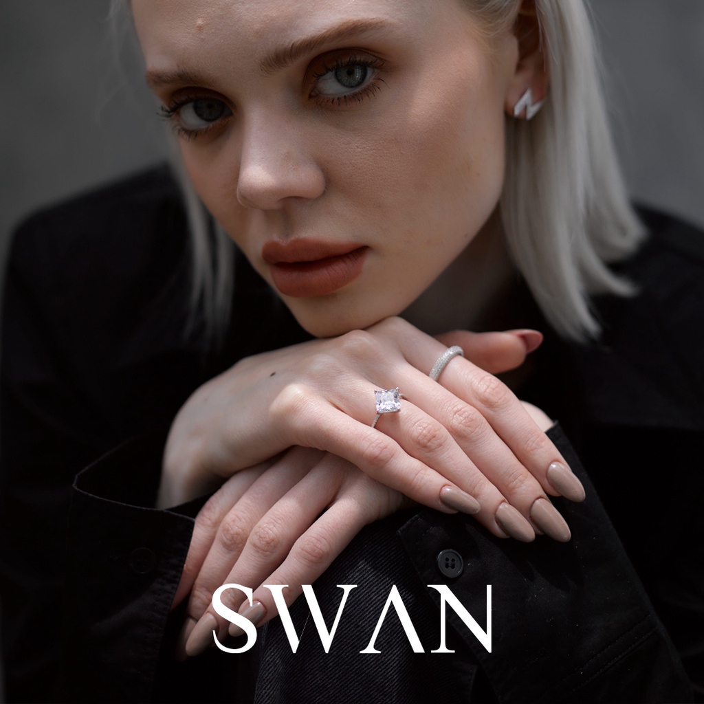 SWAN - Small Pave Ring แหวนเงินแท้ แหวนฝังรอบ ฝังเพชรคิวบิกเซอร์โคเนีย ...