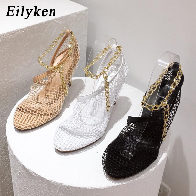 Eilyken Summer Autumn Sexy Mesh chain Pumps sandals Female Round head ...