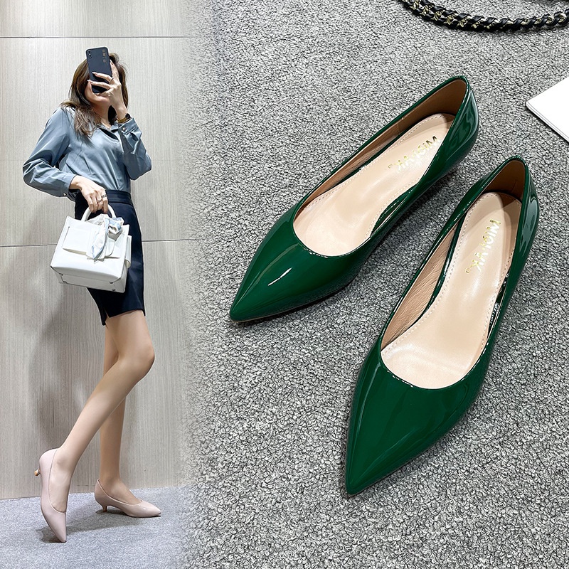 Women Small Kitten High Heels Shoes Brief Shiny Leather Pumps Low Heel ...