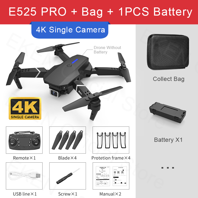 E525 PRO Quadcopter Profissional Obstacle Avoidance Drone Dual Camera ...