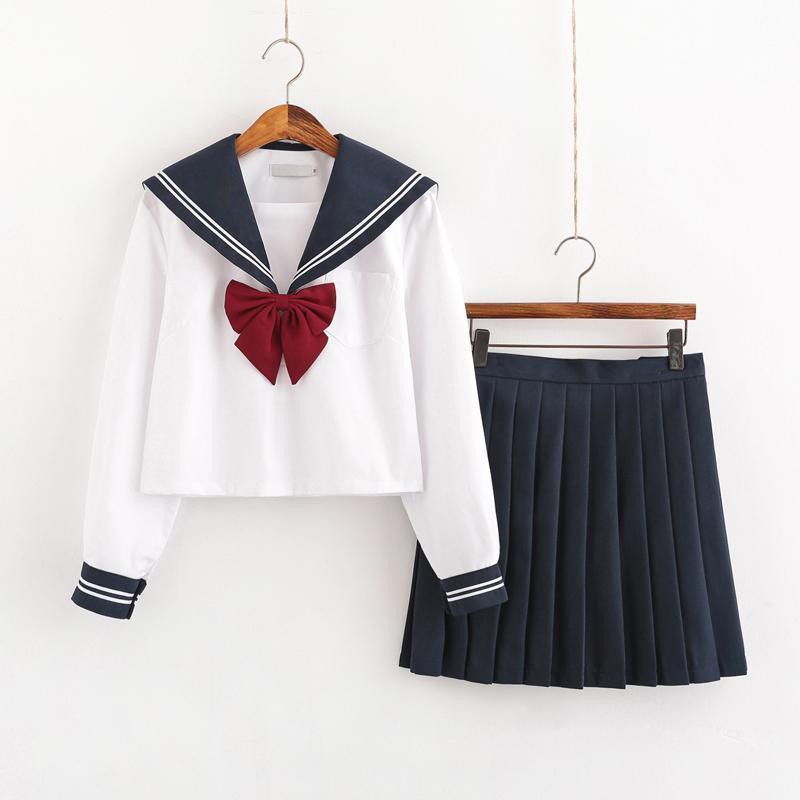 Hot Saleชุดกะลาสีหญิงญี่ปุ่น Jk Uniform กระโปรงยาวและสั้นสไตล์เกาหลีกรมท่าน่ารักแขนยาวและสั้น