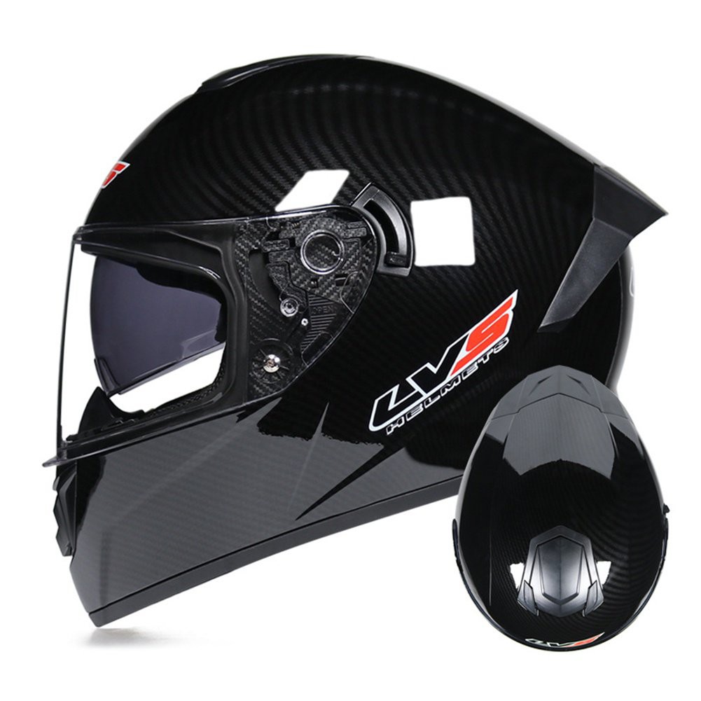 17tb Motorcycle Full Face Helmet Black Carbon Fiber Flip Up Motorbike ...