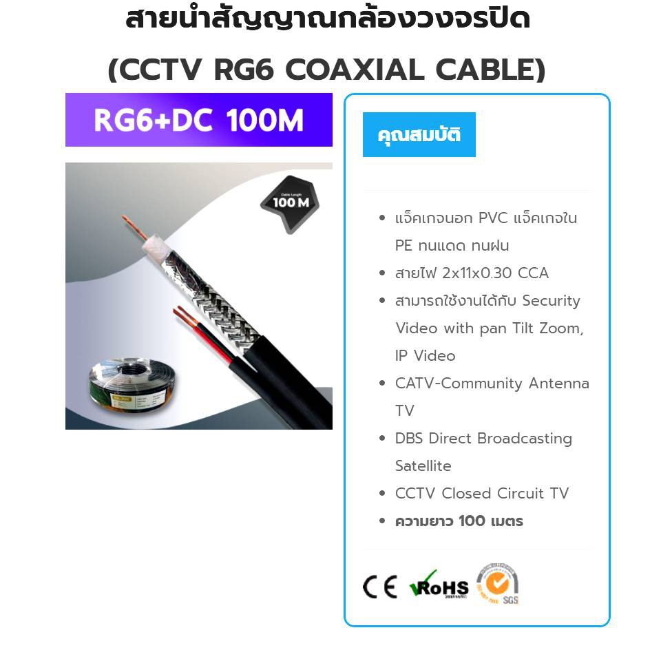 Glink สาย RG6ไฟ RG6 DC power 100ม. Glink (สีดำ) สำหรับใช้ภายนอก ...