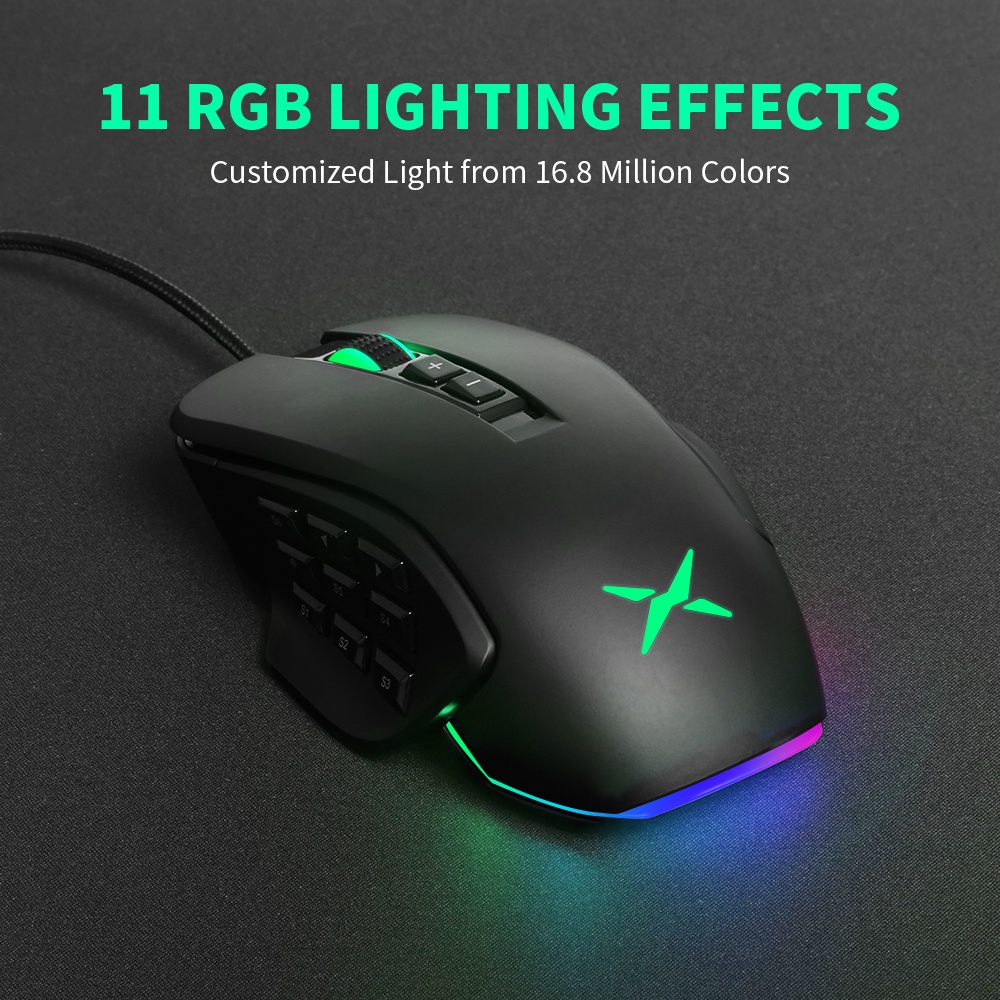 Delux M631 Wired MMO Gaming Mouse RGB Backlit 9 Side Buttons High ...