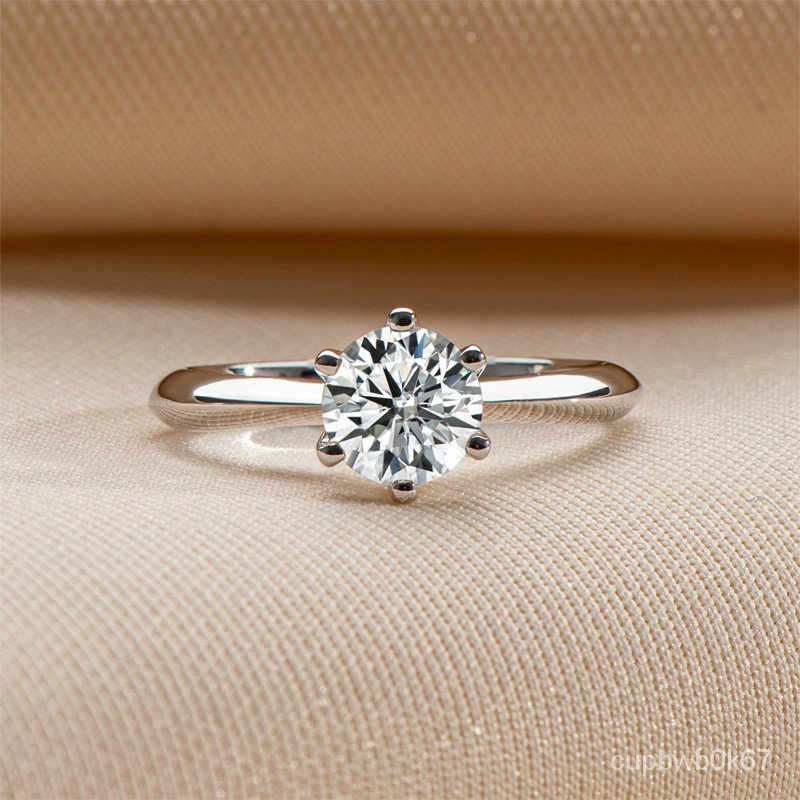 S925 Sterling Silver Real Moissanite Ring 6 Claw Round Hearts and Arrows With GRA Certification ...