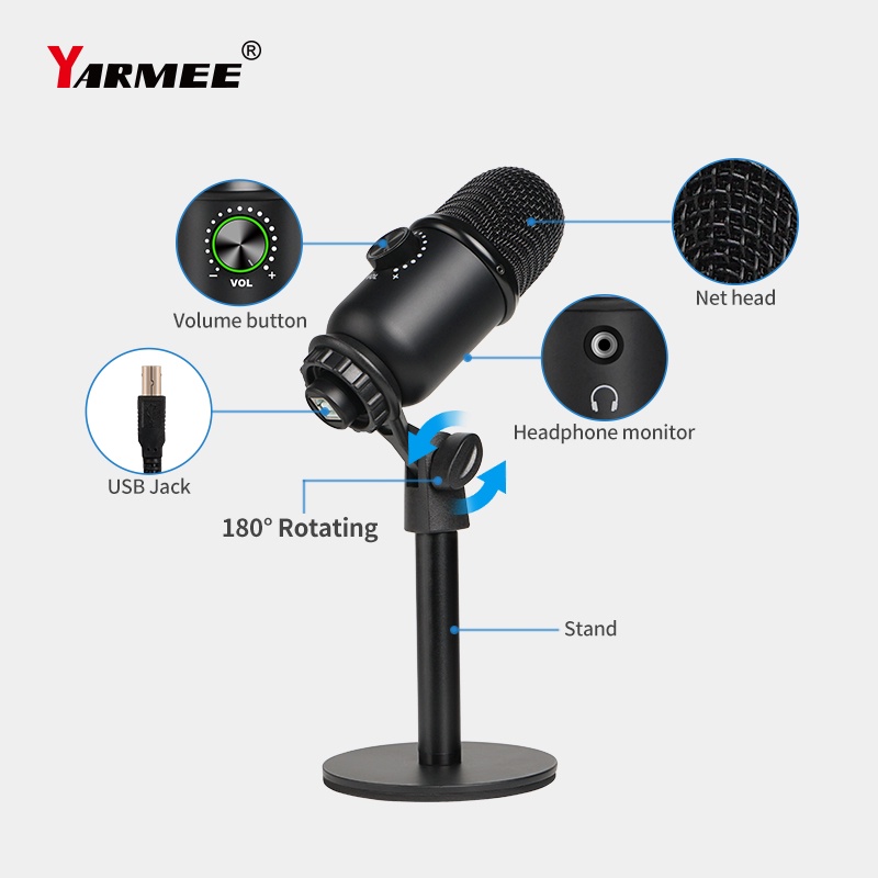 BYARMEE USB Condenser Microphone Game Professional PC Computer Studio ...