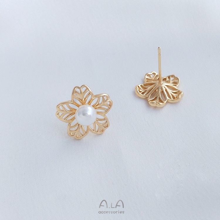 เครื่องประดับ DIYที่วางต่างหูชุบทอง 14K รูปดอกไม้ประดับมุก DIY 925ต่างหูเครื่องประดับต่างหู ...