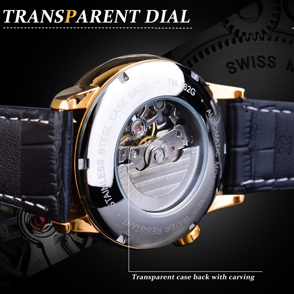 Forsining Hemisphere นาฬิกาข้อมืออัตโนมัติ สายหนังวัวแท้ หน้าปัดเรืองแสง กันน้ํา สีฟ้า สีดํา ...