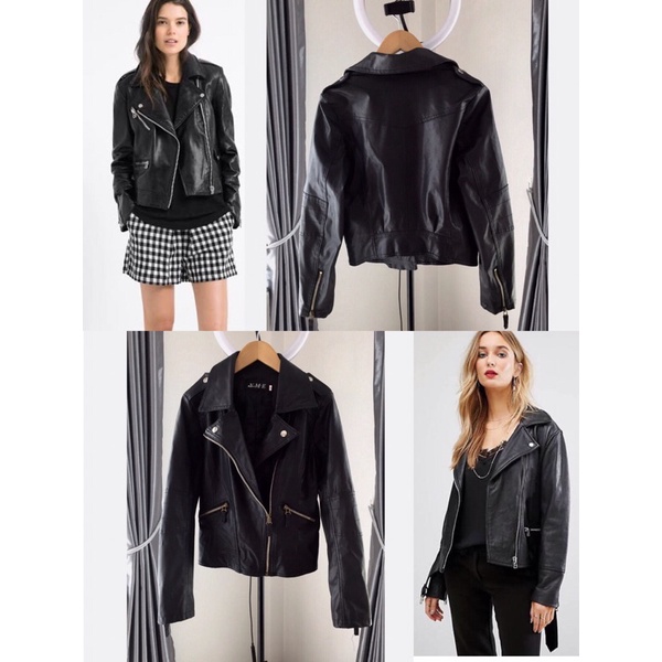 แจ๊คเก็ตหนัง Leather biker jacket women Size S 132 | Shopee Thailand