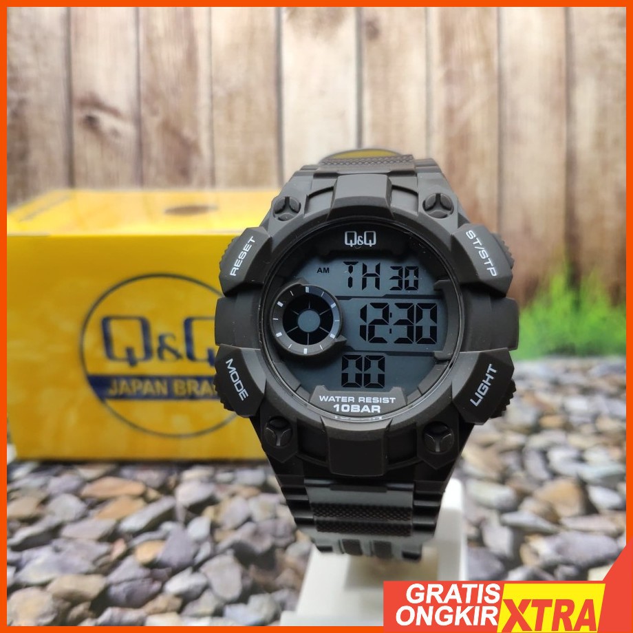 Q Q Qq นาฬิกาข้อมือดิจิตอลสําหรับผู้ชายสายเข็มขัดยางสีน้ําตาล M176J006Y Original O4175 ...