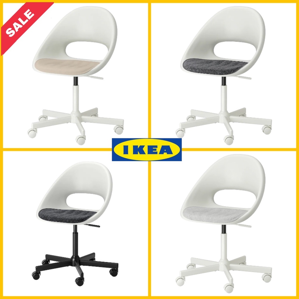 IKEA เก้าอี้สำนักงานล้อหมุน LOBERGET สีขาวปรับระดับได้ ดีไซน์สวยเรียบ ...