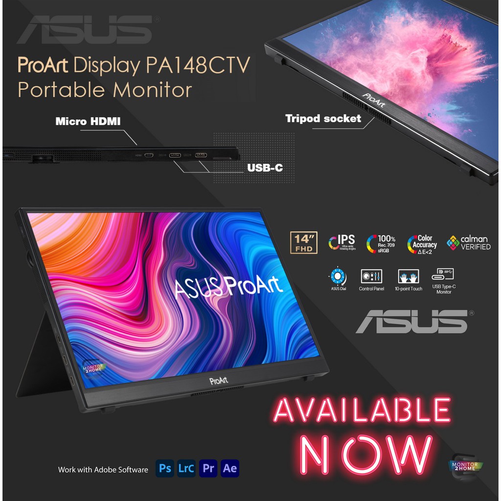 ASUS ProArt 14” 1080P Portable Touchscreen Monitor (PA148CTV), IPS, 100 ...