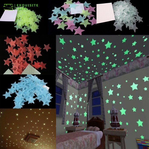 3cm Diameter 3D Stars Luminous Fluorescent Plastic Wall Sticker ...