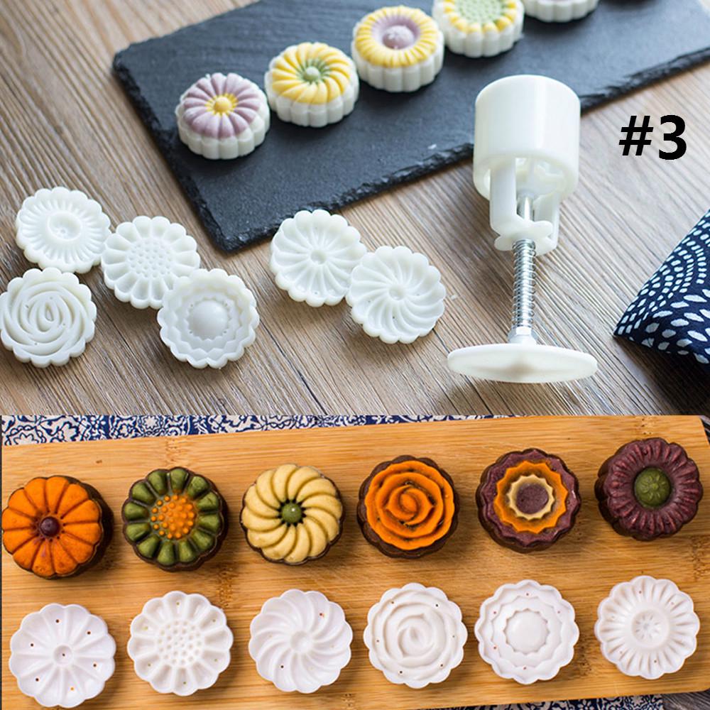 6 Styles Flower Shaped Mooncake Mold / Hand Pressure Fondant Moon Cake ...