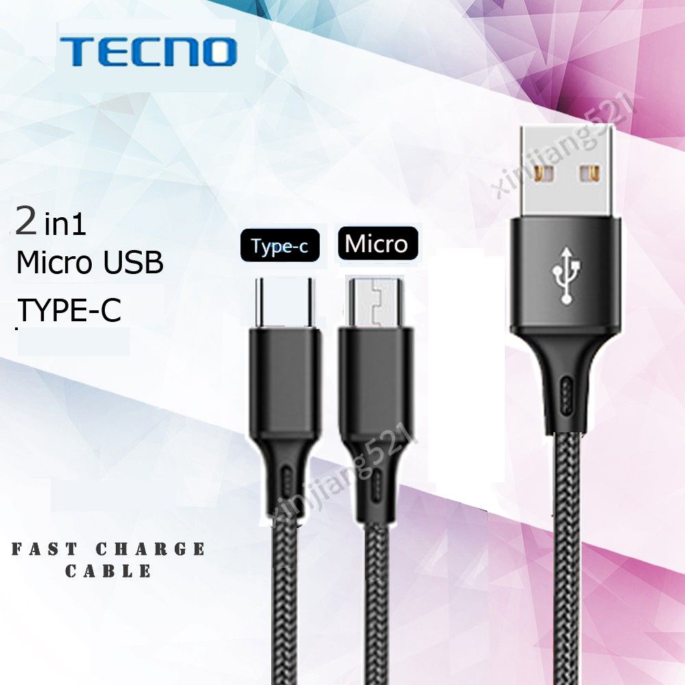 2 in 1 TECNO 18W สายชาร์จอย่างรวดเร็ว Micro USB เหมาะสําหรับ TECNO ...