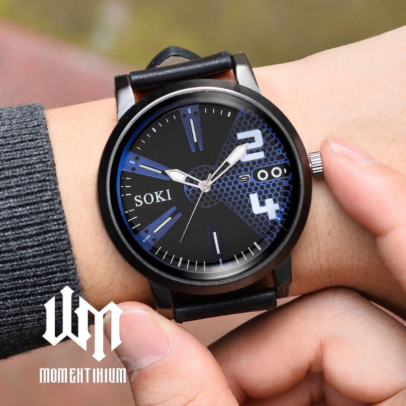 นาฬิกาแฟชั่น นาฬิกาผู้ชาย สายหนังเทียม SOKI แท้ Dial Mens Watch Casual ...